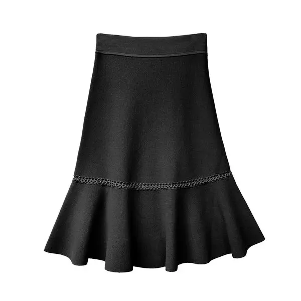 ARTO. Peace At Crochet Basic Petite High Waisted Knit Skirt - Black