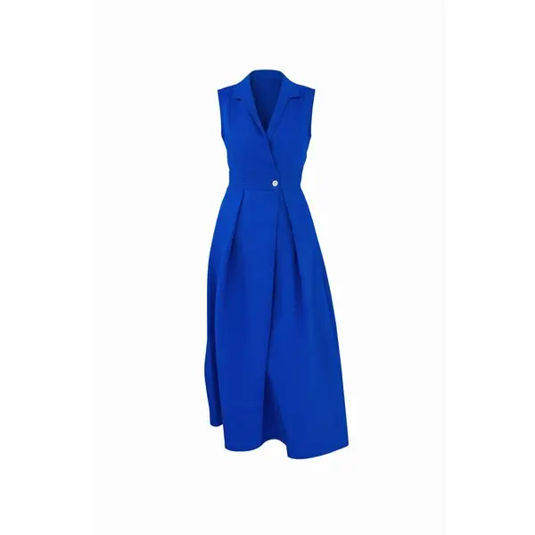 GIRL IN MIND Cameron Collared Tailored Gold Button Shirt Dress Cobalt - Blue