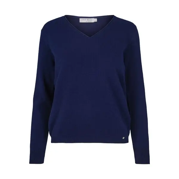 TIRILLM Cilla V-neck Merino Wool Pullover, Navy - Blue