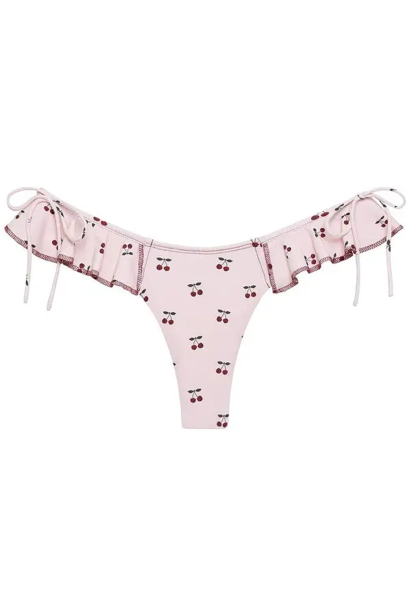 MONTCE Cherries Uno Ruffle Bows Bikini Bottom - Pink