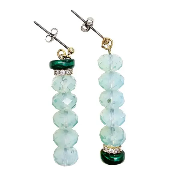 FARRA Malachite With Opal Asymmetric Earrings - Blue