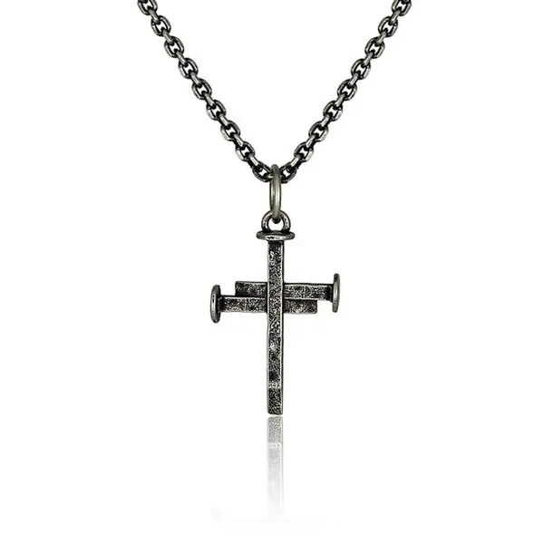 CARTOGRAPHY Grey / Silver Paths That Cross Railroad Spike Cross Necklace In Sterling Silver - Grey/silver