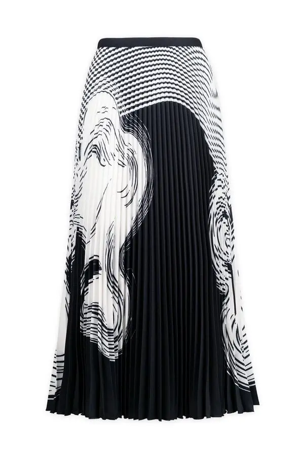 WILD COSMOS Diana Arabesque Pleated Skirt - Black