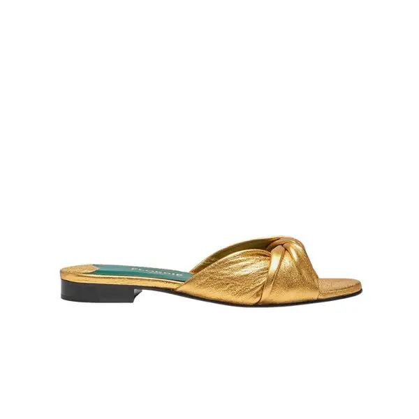 FLORRIE Emma Flat Vintage Leather Sandal - Gold