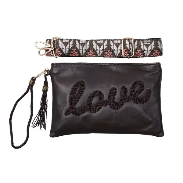 SIDNEY BYRON Leather Bag With Love Beading - Brown