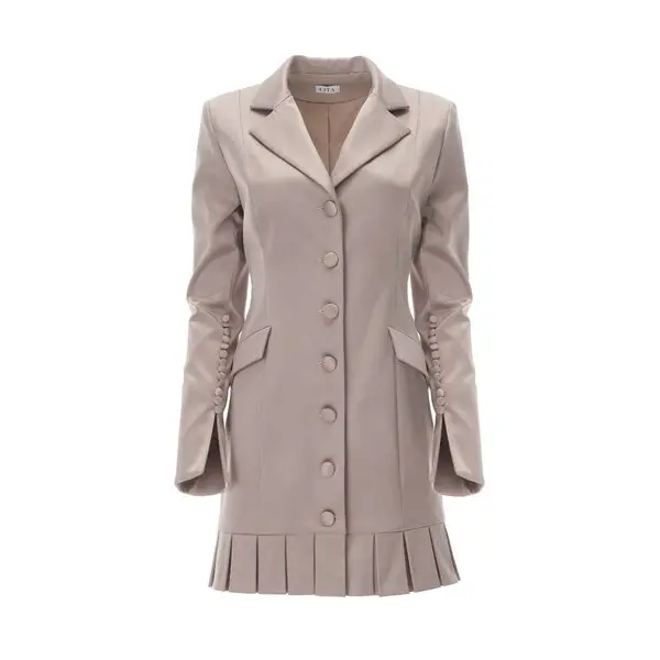 LITA COUTURE Elegant Mini Dress With Buttons And Pleats - Grey