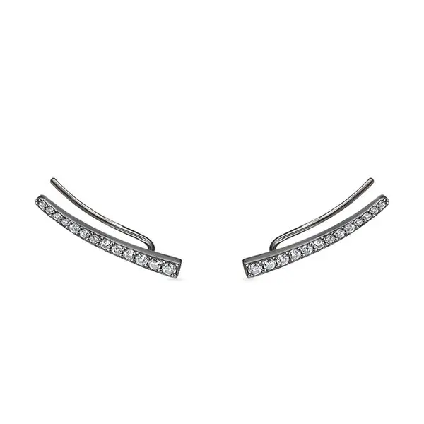 SALLY SKOUFIS Black / White Naked Ear Climber With Made Cz Diamond Stimulant In Sterling Silver & Black Rhodium - Black/white