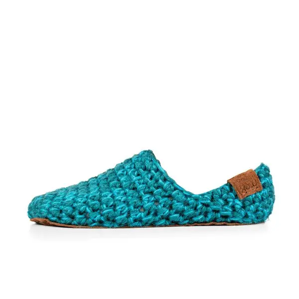 KINGDOM OF WOW Handmade Wool Slippers For & In Glacier Teal - Blue
