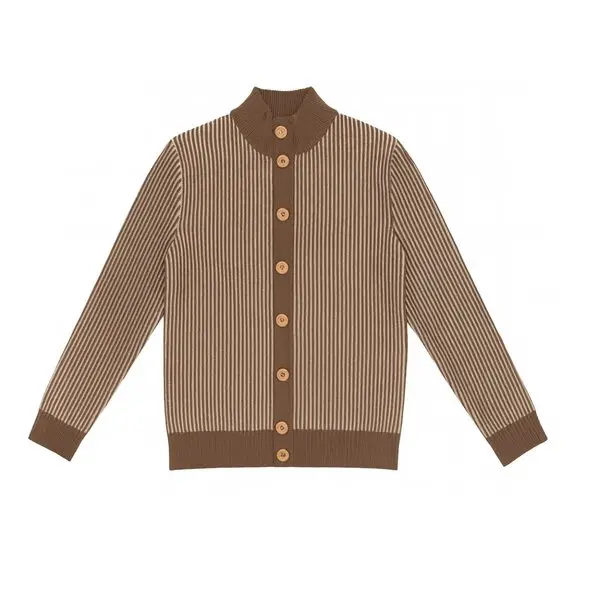 NUVV COLLECTION S Striped Milano-stitch Cardigan – Premium Italian Wool Blend - Brown
