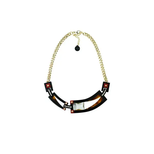 GISSA BICALHO Handmade Acrylic Necklace Deco Choker Rectangular Cut Stone Caramel Granite - Brown