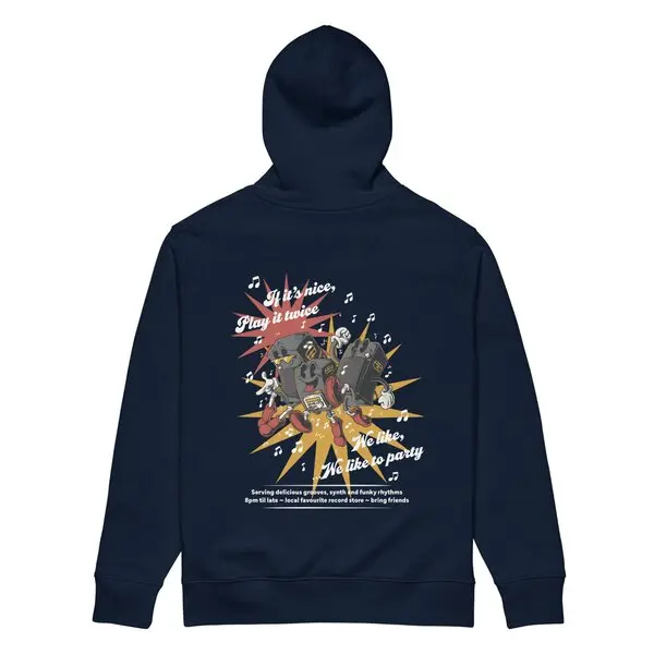 ANCHOR & CREW Navy If It's Nice Play It Twice Disco! Organic Cotton Embroidered Heavyweight Hoodie - Blue