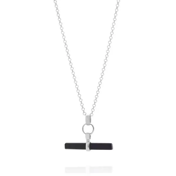 NELLOU JEWELLERY Black / Silver Black Onyx T Bar Necklace Sterling Silver - Black/silver