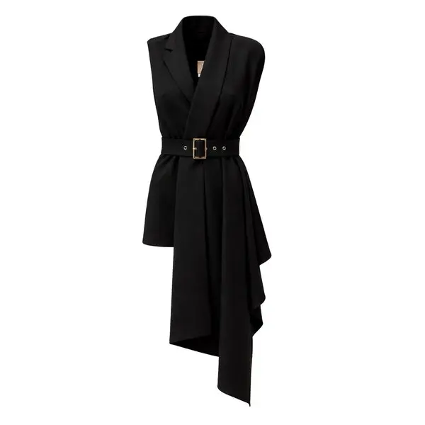 JULIA ALLERT Asymmetrical Sleeveless Blazer - Black