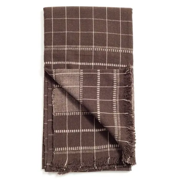 STUDIO VARIOUSLY Treacle Checks Pattern Organic Cotton Handloom Throw - Brown