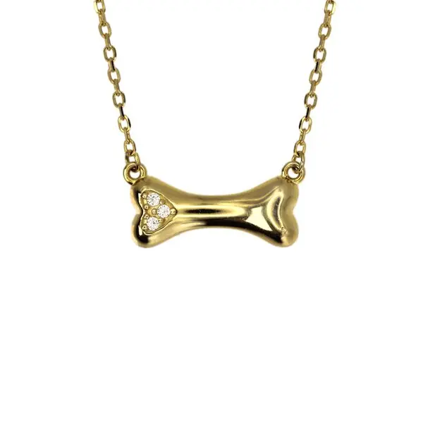 VICSTONENYC FINE JEWELRY 14k Natural Diamond Dog Bone Pendant Yellow Necklace – Handmade In N Y C - Gold