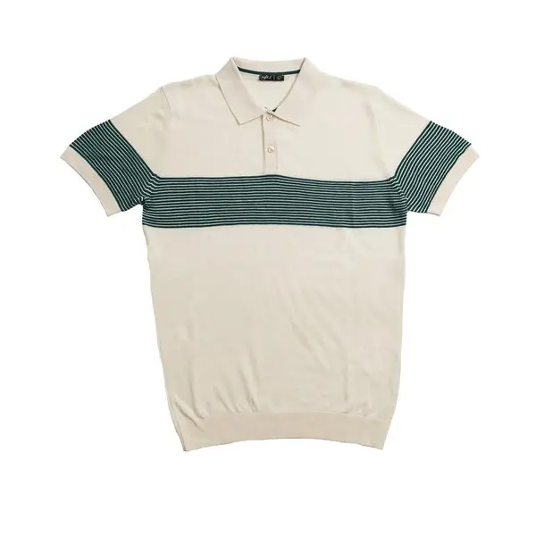 EIGHT X Neutrals / Striped Chest Knit Polo Beige - Green
