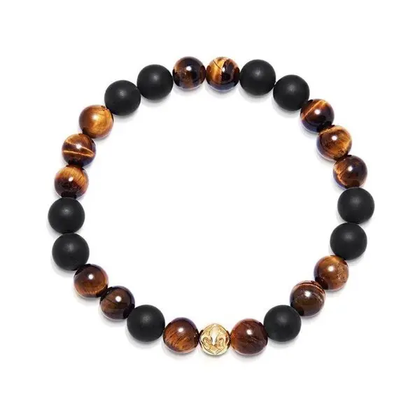 NIALAYA JEWELRY Wristband With Matte Onyx And Tiger Eye - Brown