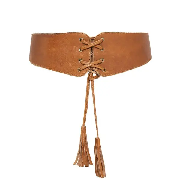 JUAN-JO Wide Leather Belt With Tassels - Brown