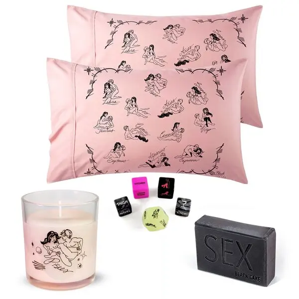 BLACK CAKE Pisces Pleasure Pack- Zodiac Horoscope Love Pillowcase, Soap, Candle Set - Pink