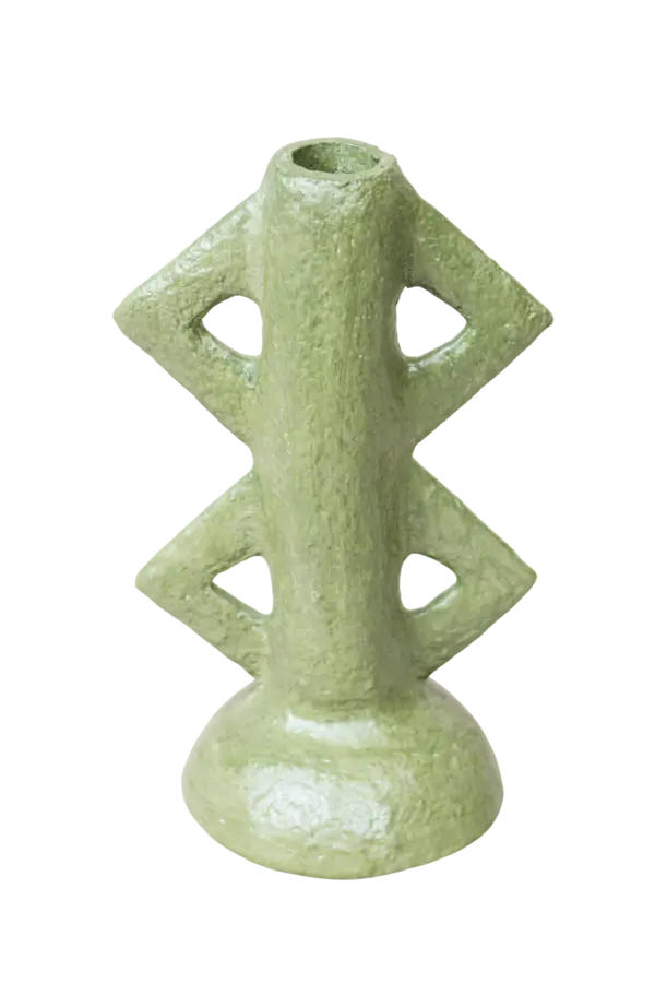 Botanical Boys Paper Mache Candle Holder Fifty Two Three - Green