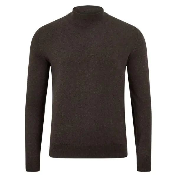 PAUL JAMES KNITWEAR Ultra Fine Cotton Spencer Mock Turtle Neck Jumper Chocolate - Red