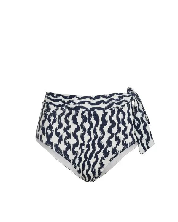 CHANGE OF SCENERY Blue / White Side Tie High Waist Bottom In Elysia Waves - Blue/white