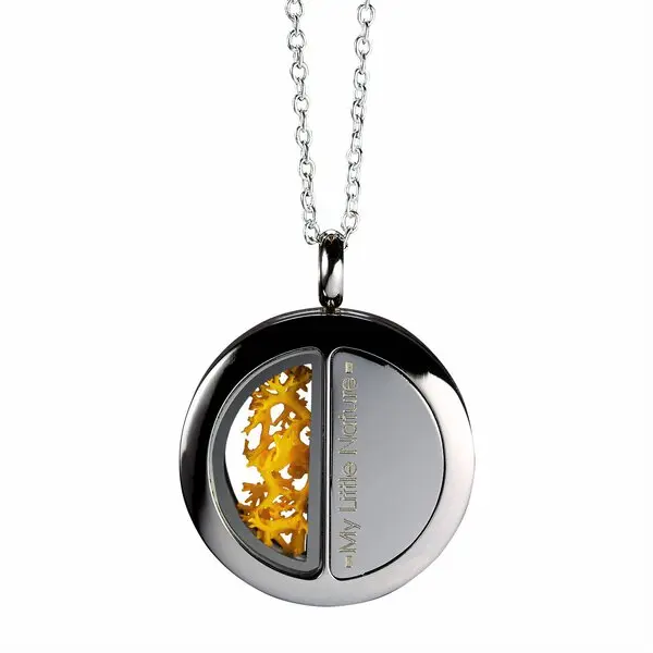 MY LITTLE NATURE Silver / Yellow Artisan Necklace With Real Yellow Moss – Handcrafted Nature Jewelry, Butter Yellow - Silver/yellow
