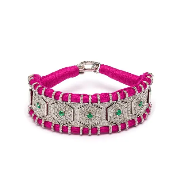 CARAVAN OF STONES Salar Thread Pavé Diamond & Emerald Bracelet - Pink