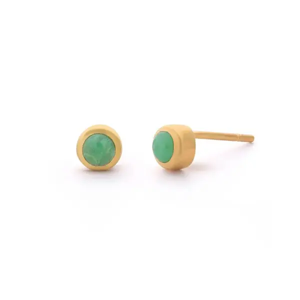 NELLOU JEWELLERY Chrysoprase Gem Dot May Birthstone Earrings Gold Plated Sterling Silver - Green