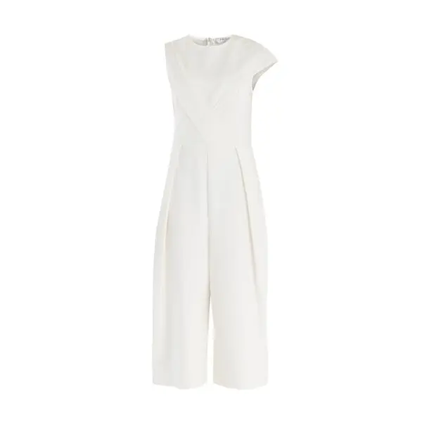 PAISIE Cropped Jumpsuit With Front Pleat Detail - White