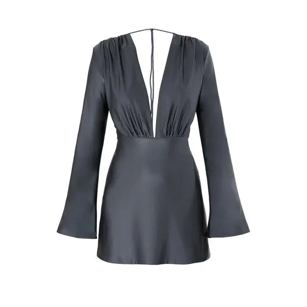 AGGI BY HALEWSKI Julietta Smoked Pearl Mini Dress With Flared Sleeves - Black