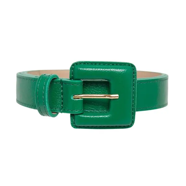 BELTBE Mini Square Narrow Leather Belt Emerald - Green