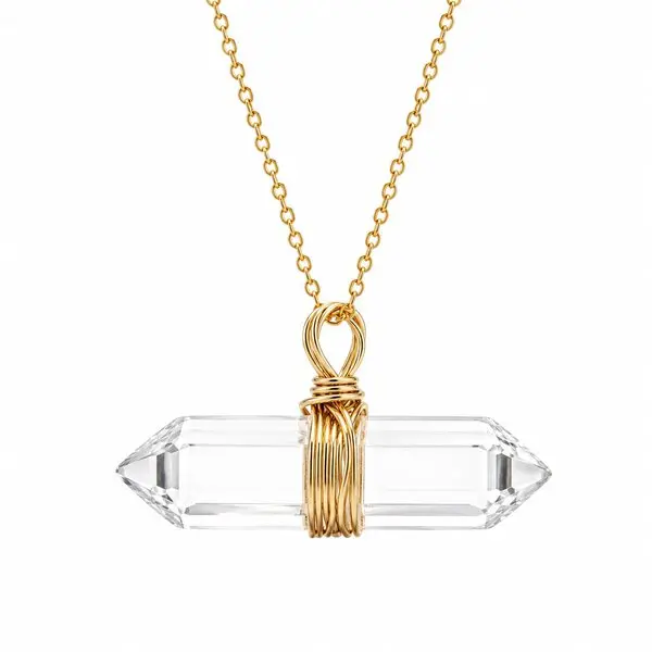 ORMIRO Axis Mundi Clear Crystal Quartz Point Pendant Necklace - Gold