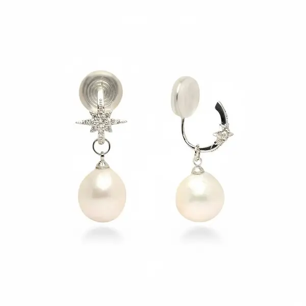 NINEMOO Celestial North Star Pearl Clip Earrings - Silver