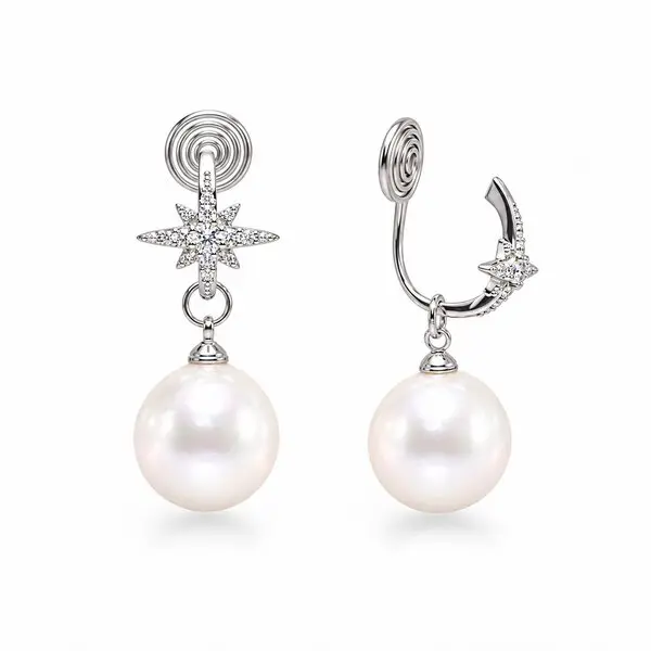 NINEMOO Celestial North Star Pearl Drop Earrings - Silver