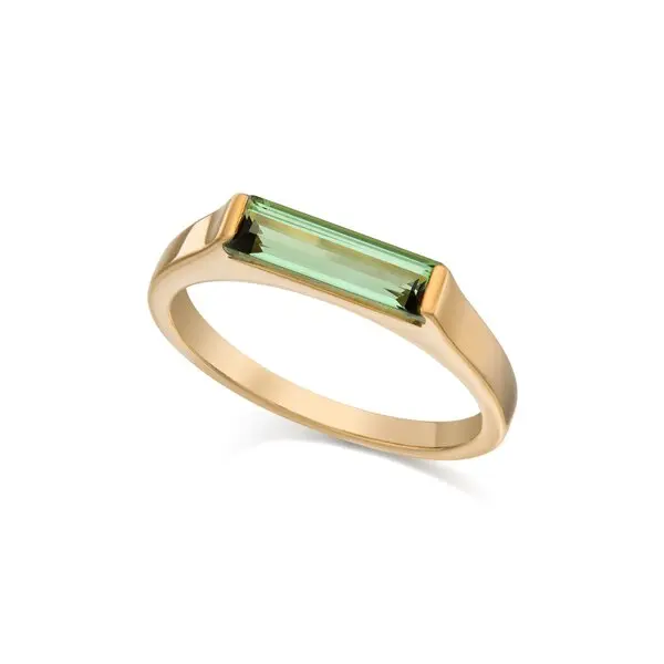 PREETI SANDHU Gold / Green 14k Gold Plated Slim Stacking Ring Green Tourmaline - Gold/green