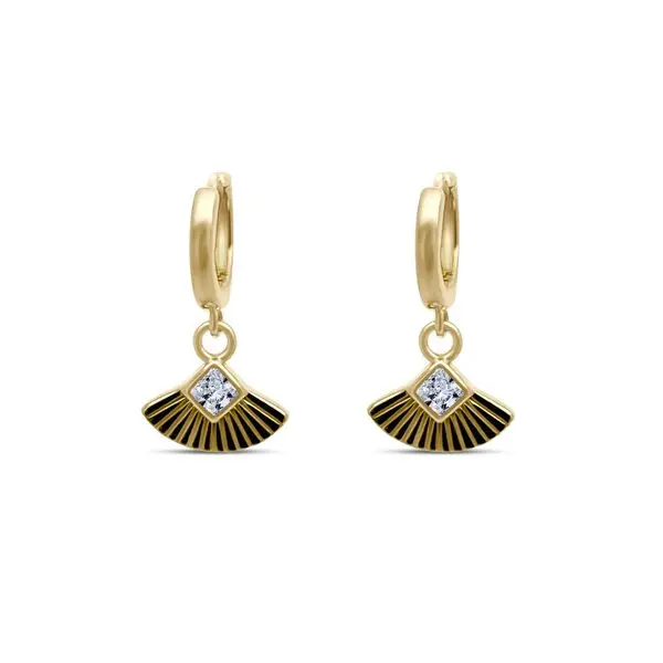 CLEMENCE WREN Art Deco Gemstone Fan Charm Huggie Earrings - Gold