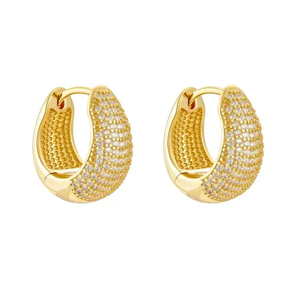 NAZZAR Puffy Pave Dome Hoop Earrings - Gold