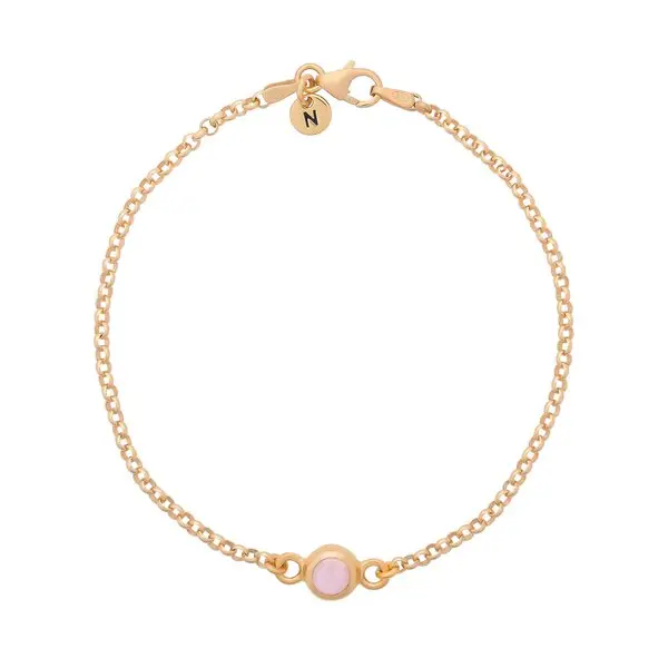 NELLOU JEWELLERY Opal Birthstone Gem Dot Bracelet Gold Plated Sterling Silver- October - Pink