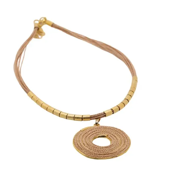 NART NATURE MAKING ART The Spiral Buriti Natural Fiber Necklace Large - Gold