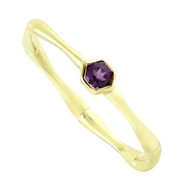 ARTISAN Hexagon Amethyst Bamboo Style Ring In 14k Gold - Yellow