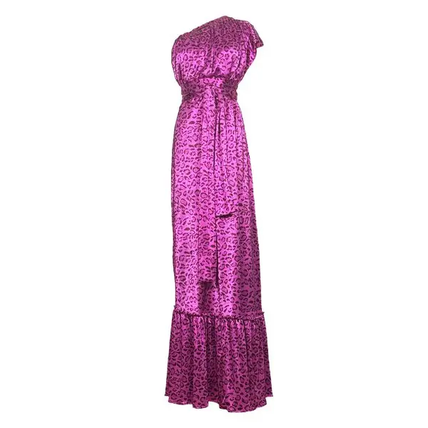 JENNAFER GRACE Tatjana One Shoulder Maxi Dress In Feral Slink - Pink