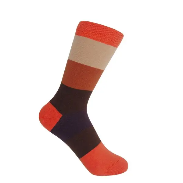 PEPER HAROW - MADE IN ENGLAND Block Stripe ’s Socks – Autumn - Orange