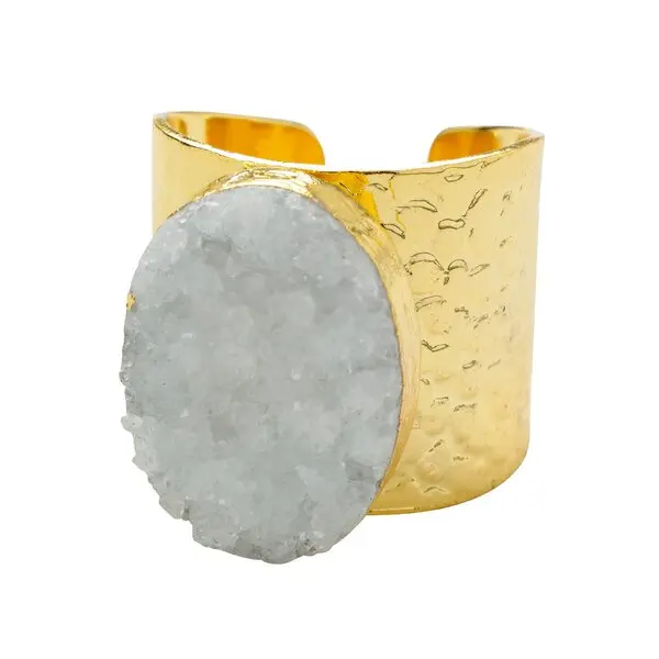 YAA YAA LONDON Winter Crystal Crush Gold Statet Ring - White