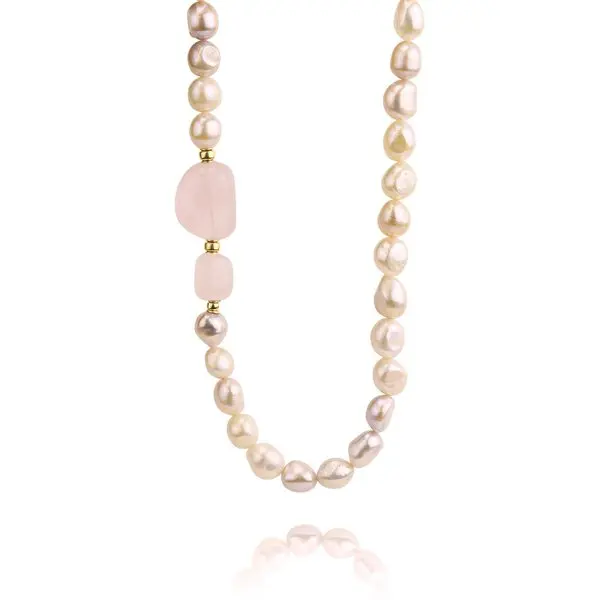 MOUNIR LONDON Pearl Rose Quartz Necklace Statet Necklace - Pink