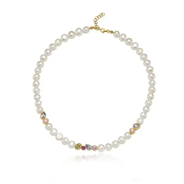 LINYA JEWELLERY Diana Colorful Stone Pearl Necklace - Gray