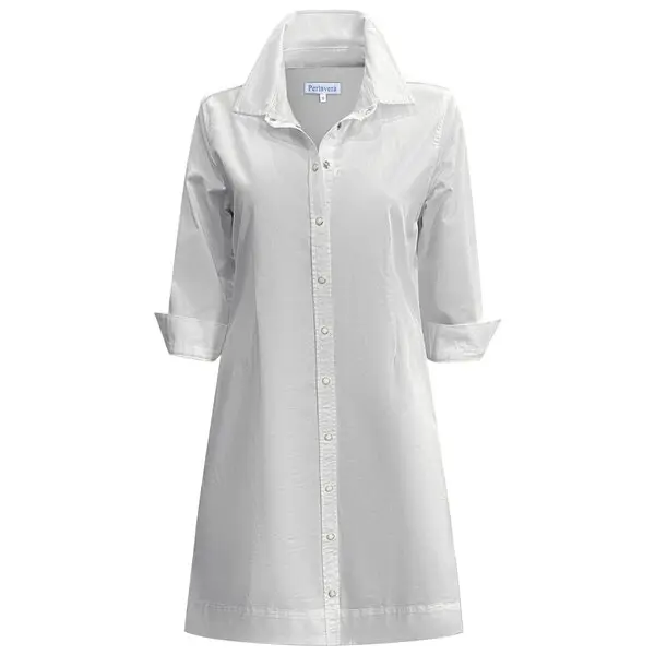 PERLAVERA Glenn Wash Denim Three Quarter Sleeve Length Slim Fit Mini Dress - White