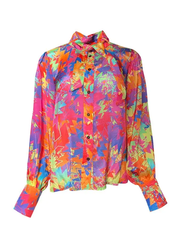 ANY OLD IRON Orange / Pink Multicolor Pastel Lightning Necktie Shirt - Orange/pink