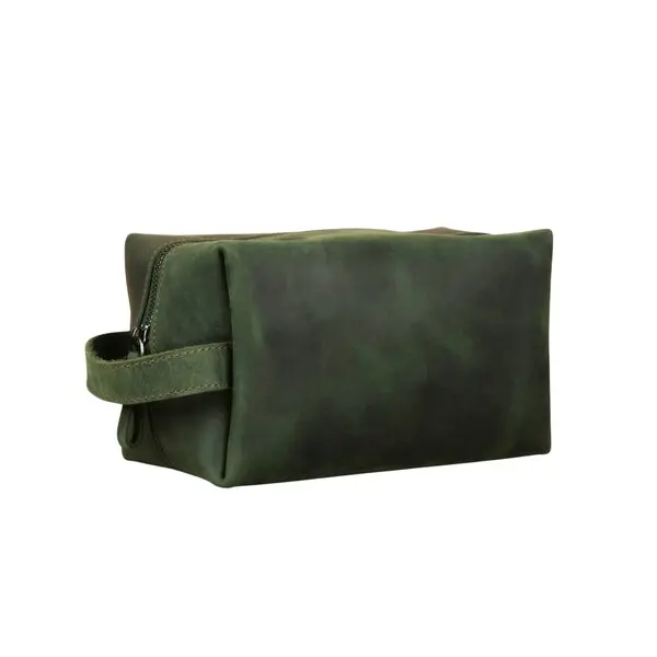 LEATHERE Handmade Leather Makeup Bag Minneapolis - Green
