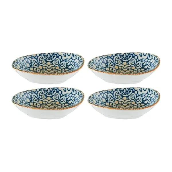 Turgla Home Blue / Brown Alhambra Organic Decorated Porcelain Side Bowl Set Of Four - Blue/brown